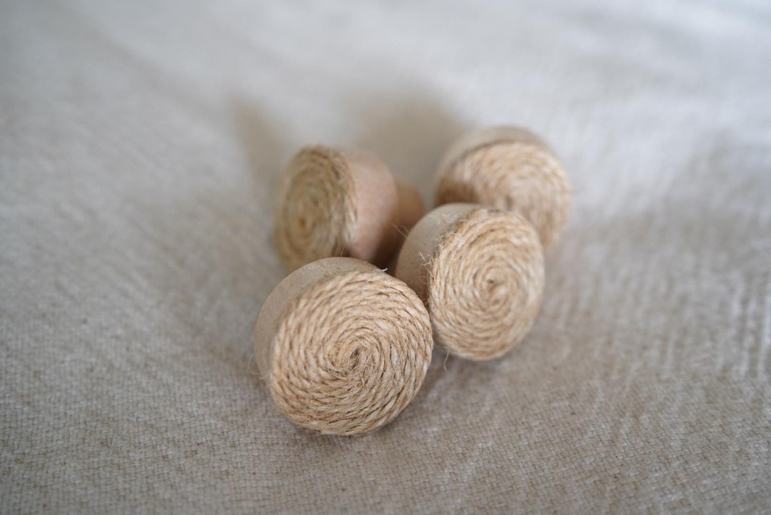 Jute Rope Round Cabinet Handles, Hemp Wooden Drawer Hardware, Unique ...
