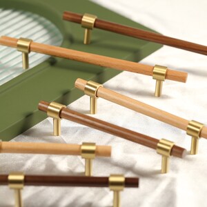 Walnut Kitchen Wood Drawer Pulls Walnut Boho Drawer Dresser Cupboard Handles Gold Beech Kitchen ...