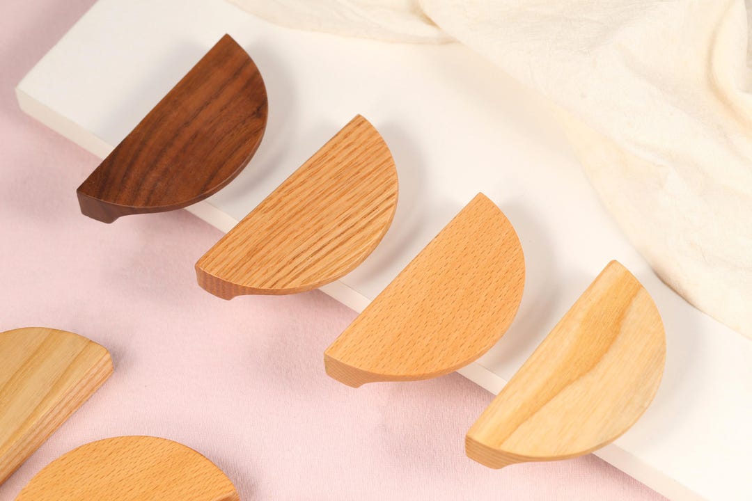Wood Semi Circle Cabinet Pulls, Half Moon Cabinet Handles, Walnut ...