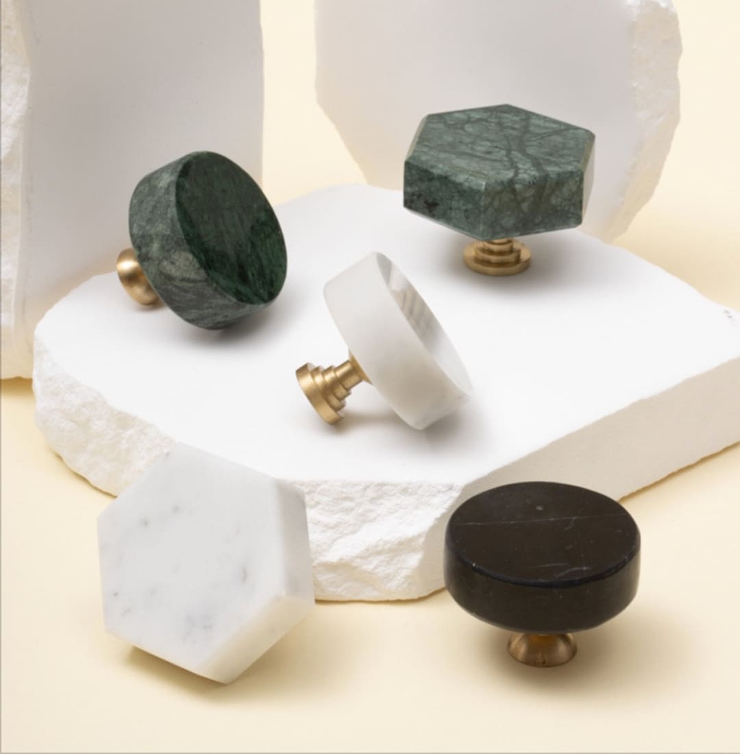 Marble Brass Cabinet Handles, Marble Handles Knobs Hardware, Green Round Door Pulls, Black ...