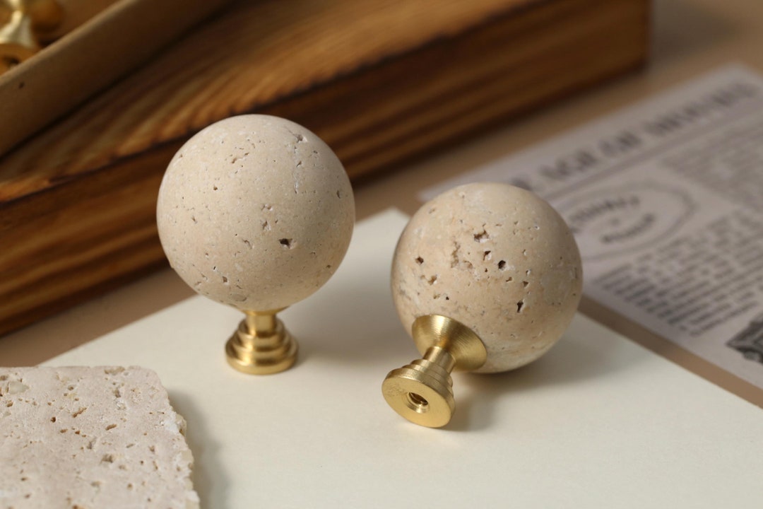 Travertine Brass Cabinet Drawer Knob, Marble Handles Knobs Hardware ...