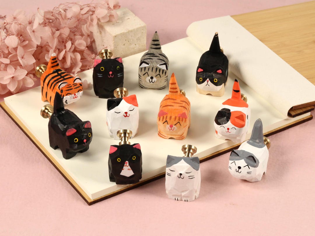 Wood Hand Carved Cat Drawer Knob for Cabinet, Wooden Cat Drawer Knobs ...