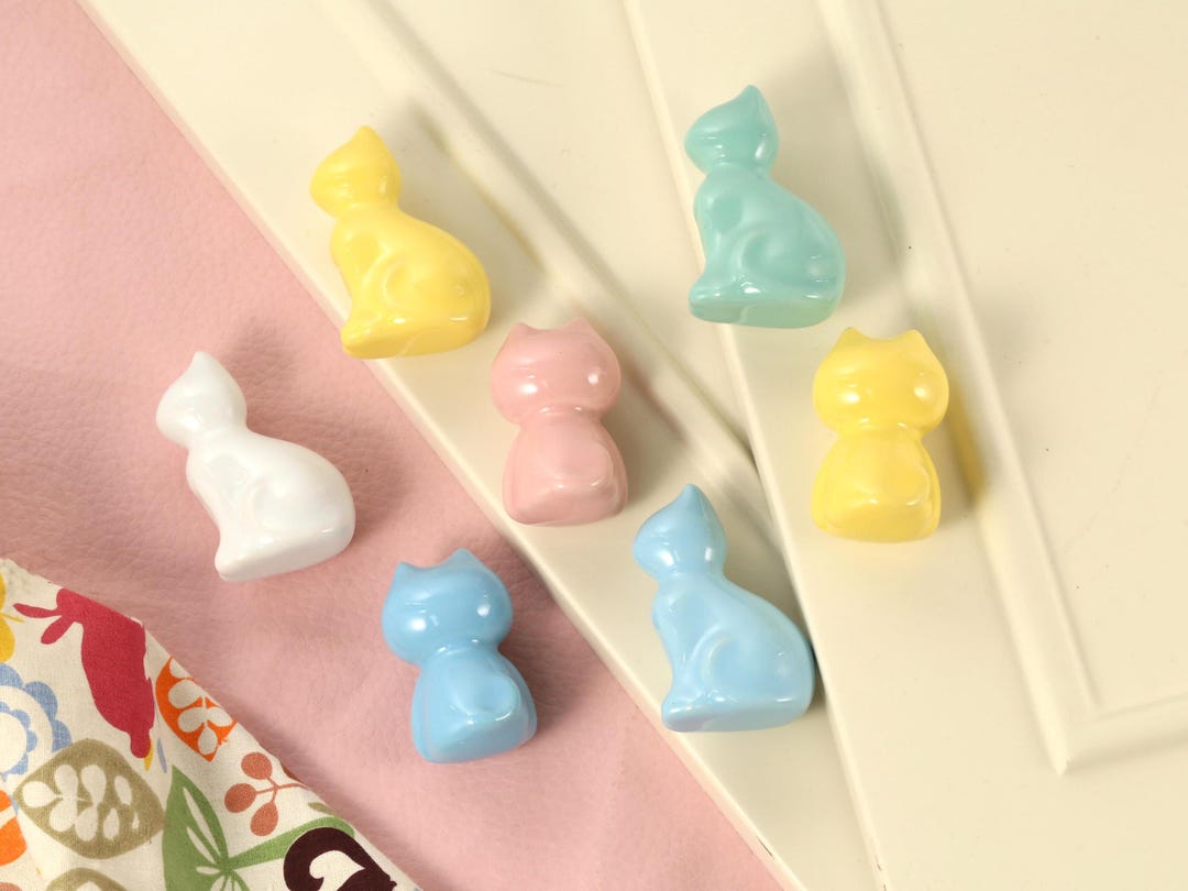 Cat Drawer Ceramic Knobs, Pink Cute Handles Hardware, Kitten Head Door ...