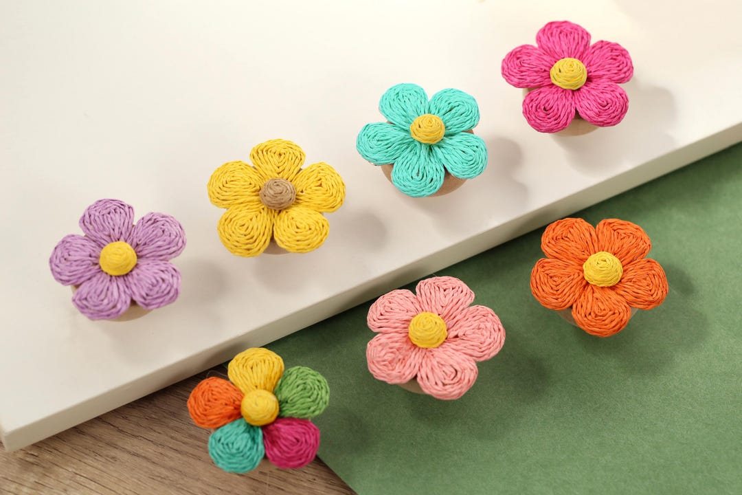 Jute Rope Flower Cabinet Handles, Hemp Wooden Drawer Hardware, Unique ...