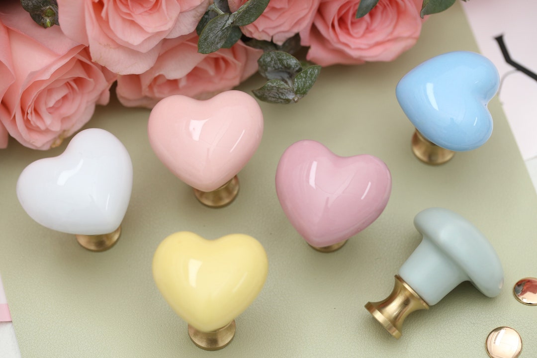 Ceramic Heart Door Knobs Colorful Kid Room Knobs Drawer Knob Dresser Knobs Furniture Hardware ...