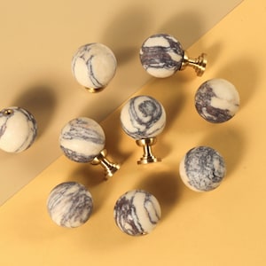Marble Ball Cabinet Drawer Knob, Stone Drawer Handles Knobs Hardware, Wabi Sabi Round Door Pulls ...