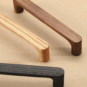 Natural Solid Wood Cabinet Pulls Handles Oak Walnut Drawer Handle Modern Kitchen Hardware ...