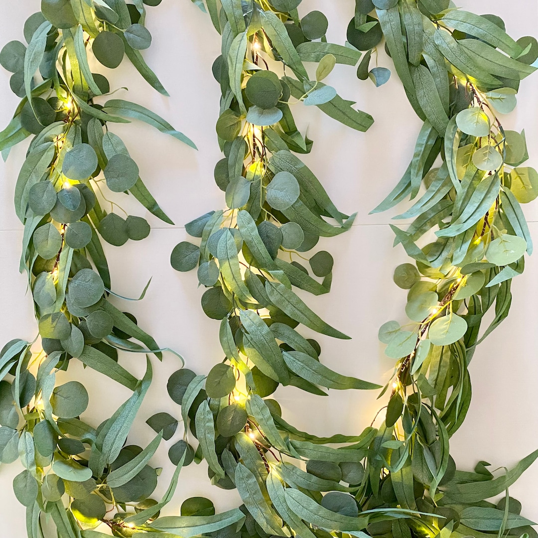 Set of 3 Pre-lit Eucalyptus Garlands With Fairy Lights Australian ...