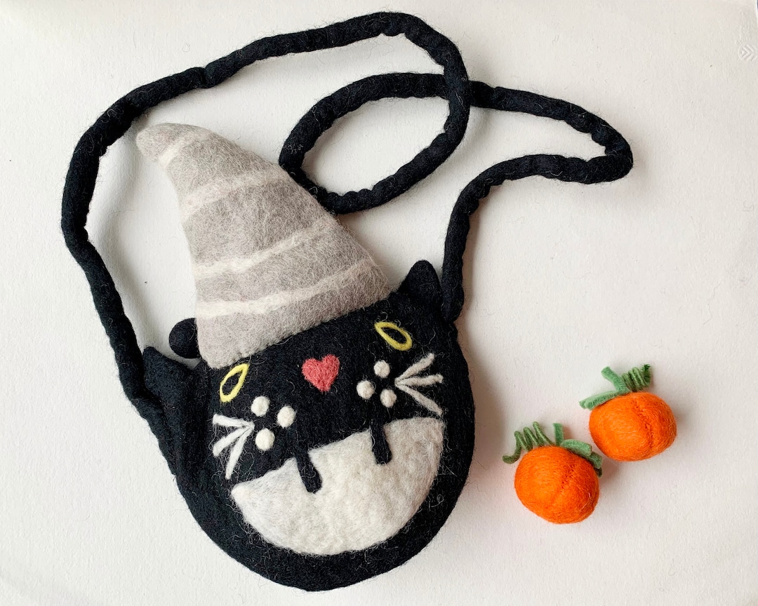 Felted Black Cat Crossbody Bag, Wool Halloween Purse - Etsy