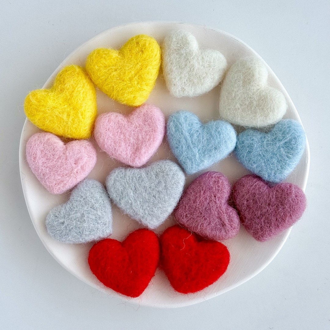Felted Hearts, 4cm Wool Felt Heart, Felt Heart Shape for Making Garland ...