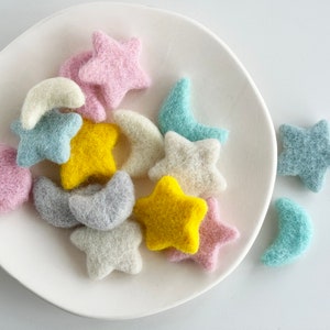 Felt Star, Felt Moon, Wool Felted Star, Needle Felt Moon, Craft ...
