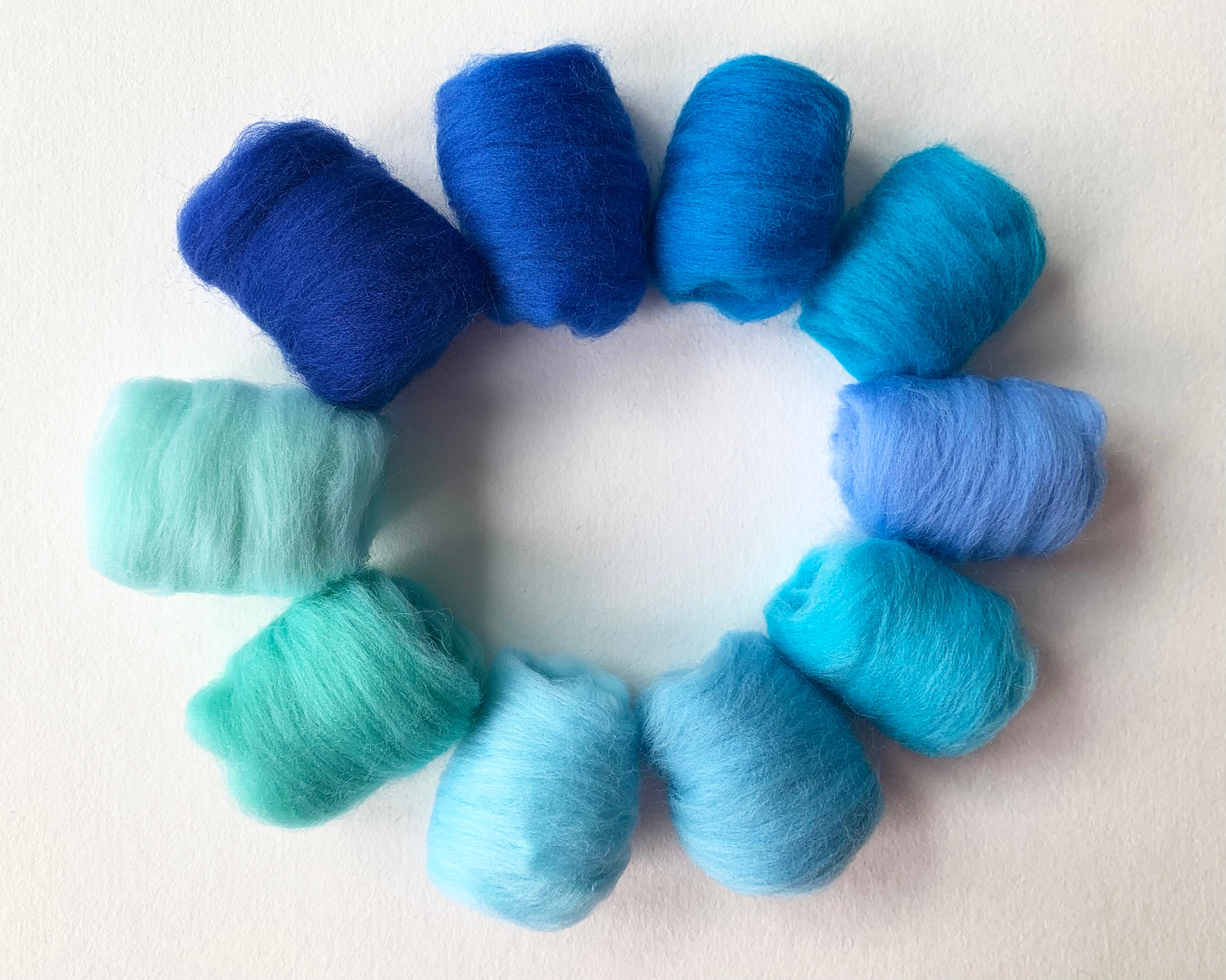 Felting Wool 12 Colors Set Blue Colors 120g/4.2 Oz Needle - Etsy