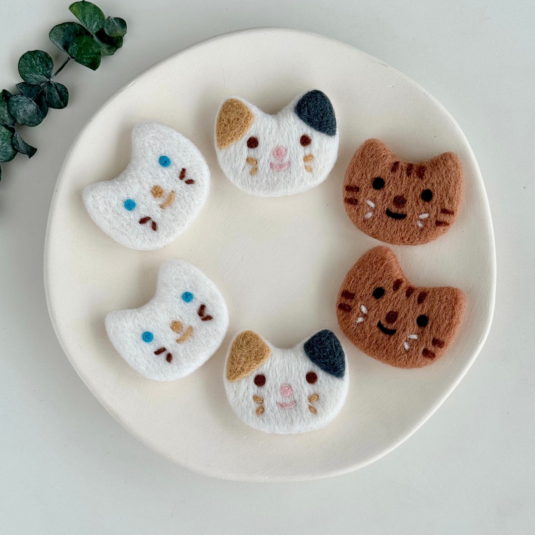 Felted Cat, Felt Cat Head, Needle Felted Cat for Making Brooch, Hair ...