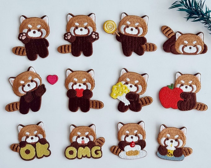 Cute Red Panda Set With Animal Costume Embroidery Patch for Graphic ...
