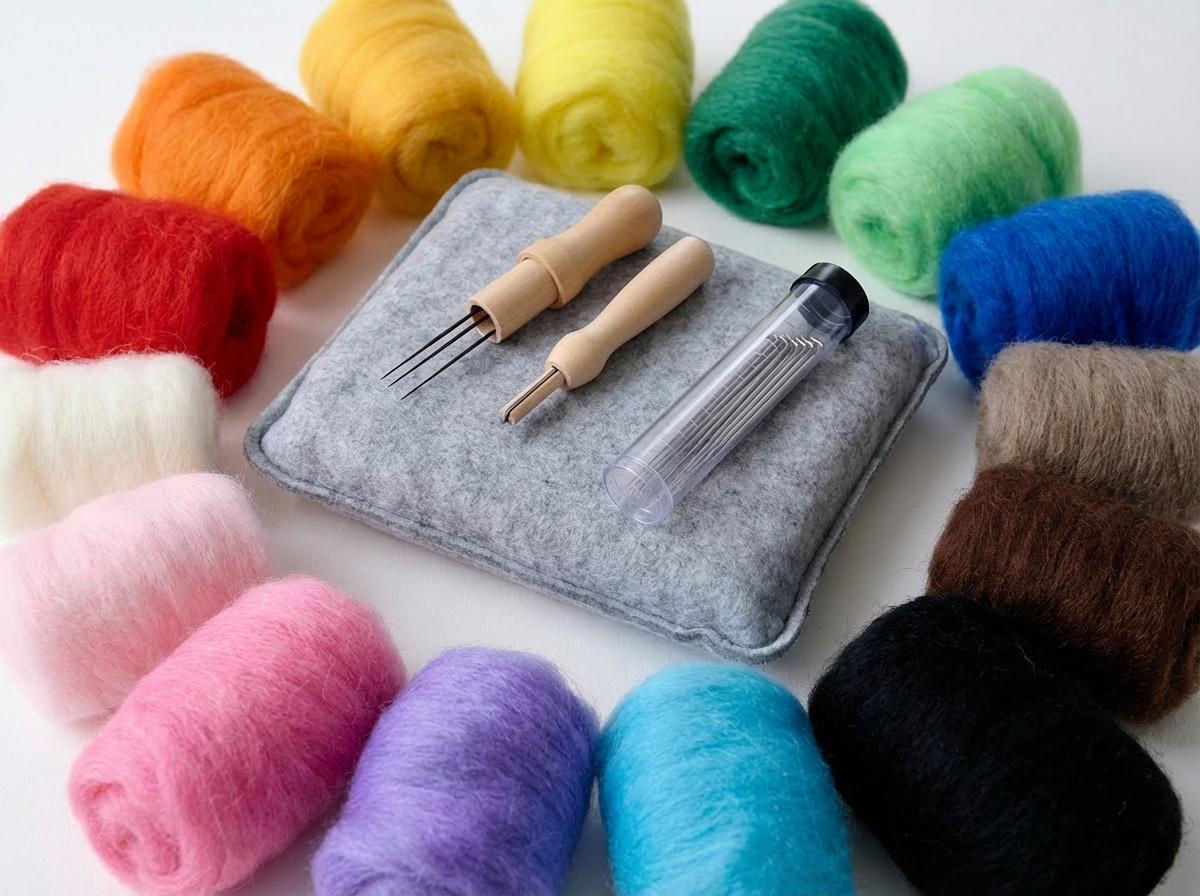 Needle Felting Starter Tool Kit With Wool Roving, Felting Pad and ...