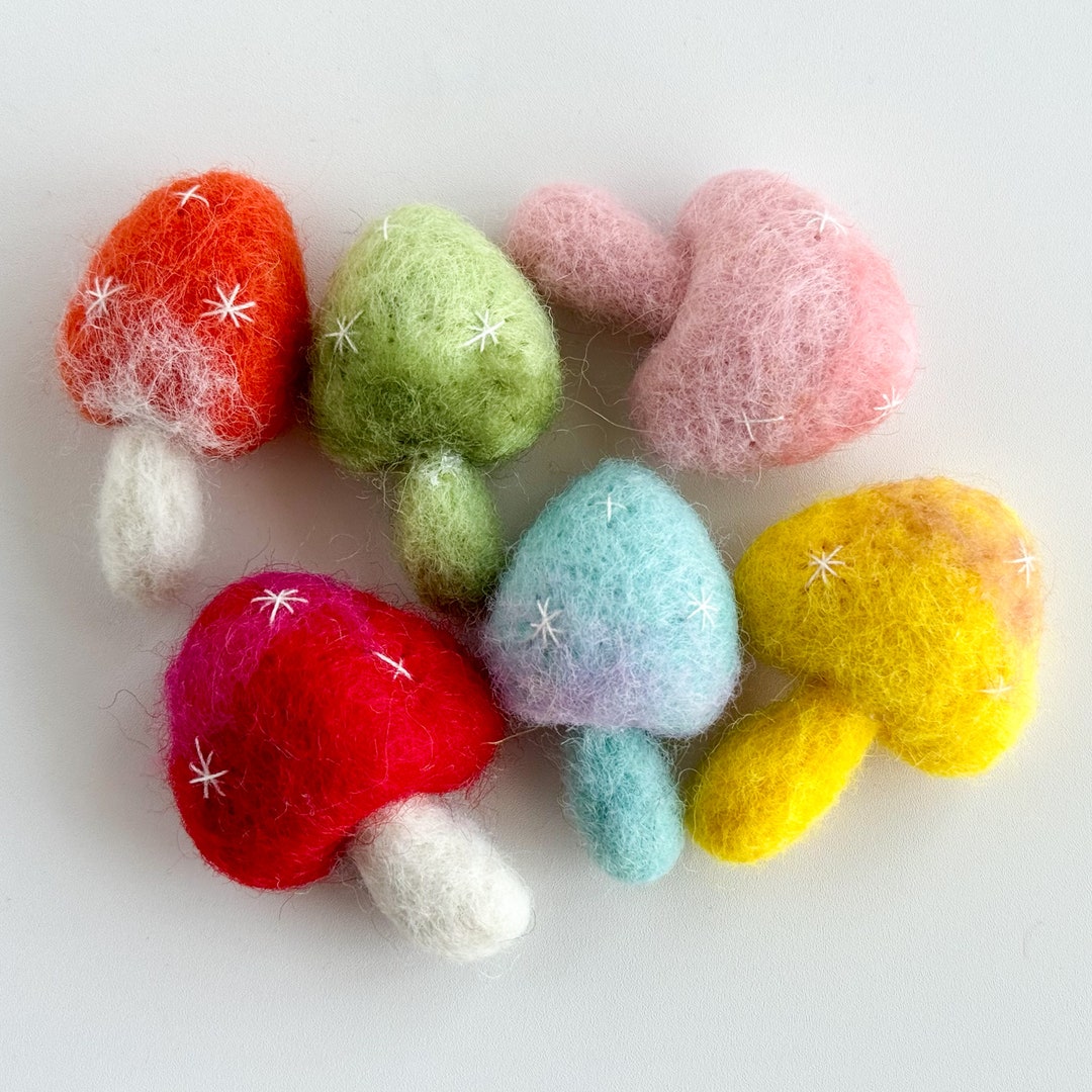 Felt Mushroom, 6 Colors, Felted Toadstool, Wool Felt Fungi, Craft ...