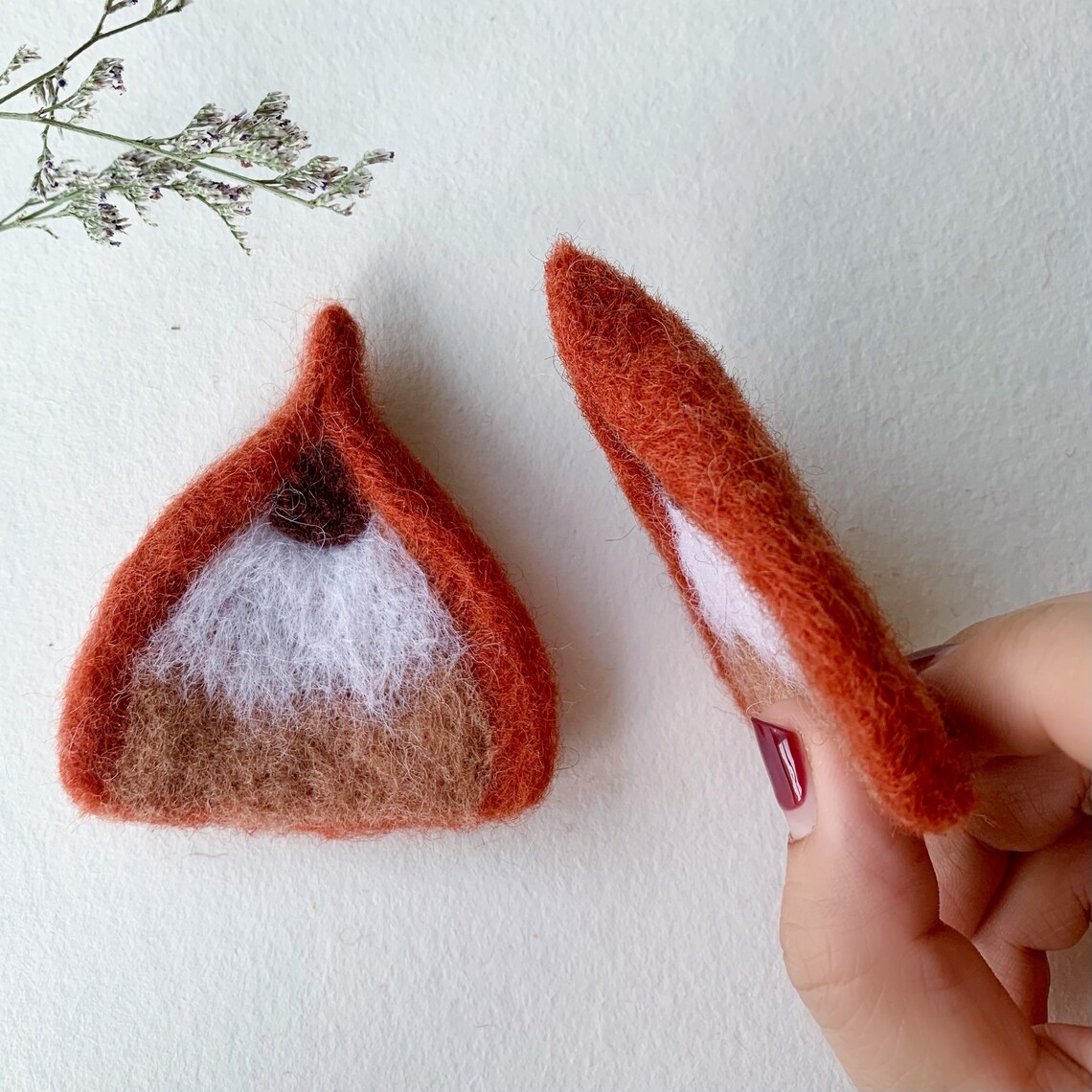 Felted Fox Ears, Wool Needle Felt, Handmade Craft Supply (2 Pcs) - Etsy