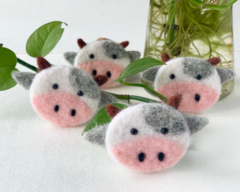 Felt Cow, Wool Felt Milk Cow Head, Felted Animal for Making Hair Clip ...