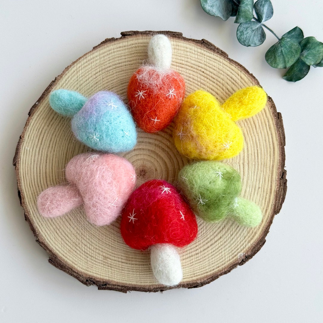Felt Mushroom, 6 Colors, Felted Toadstool, Wool Felt Fungi, Craft ...