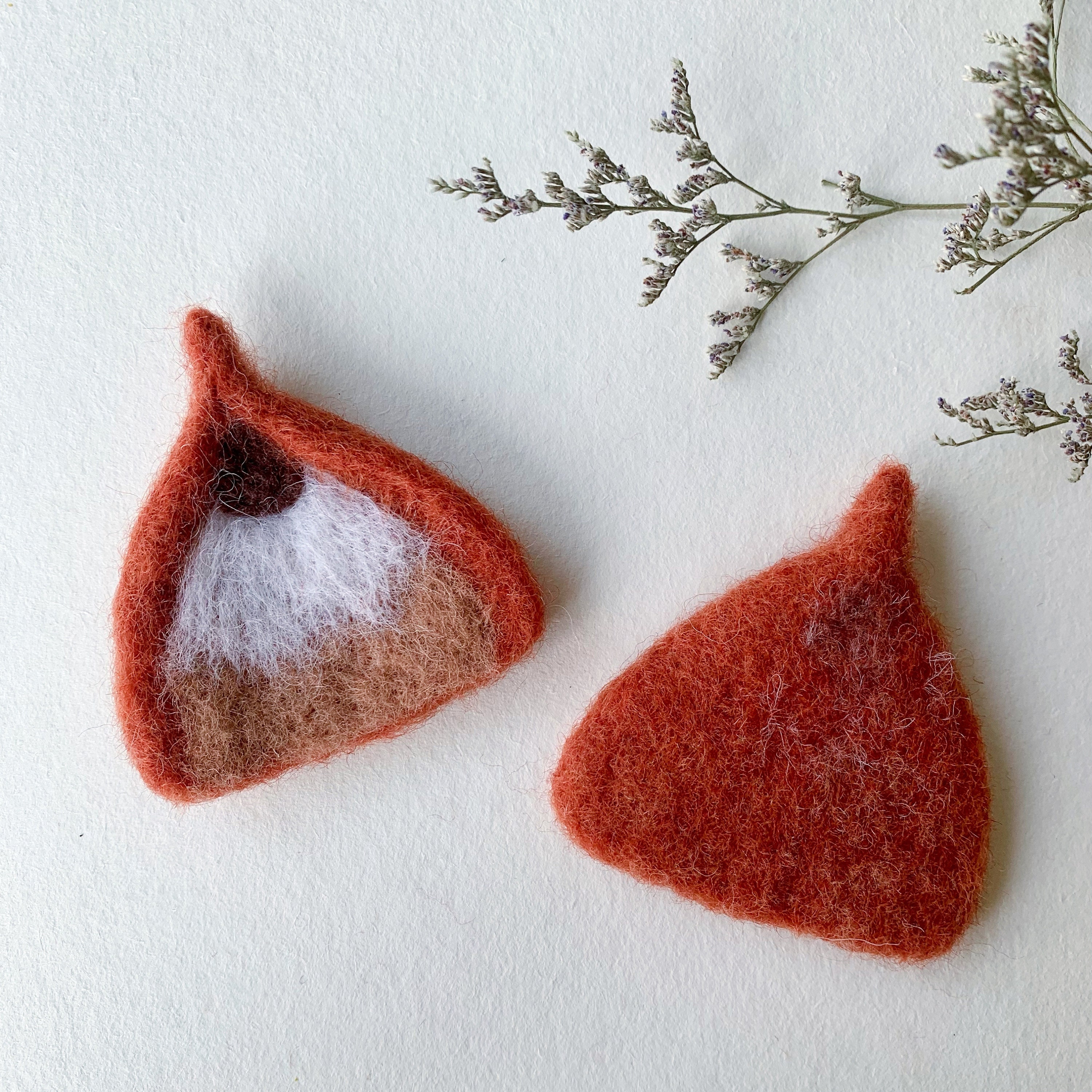 Felted Fox Ears, Wool Needle Felt, Handmade Craft Supply (2 Pcs) - Etsy