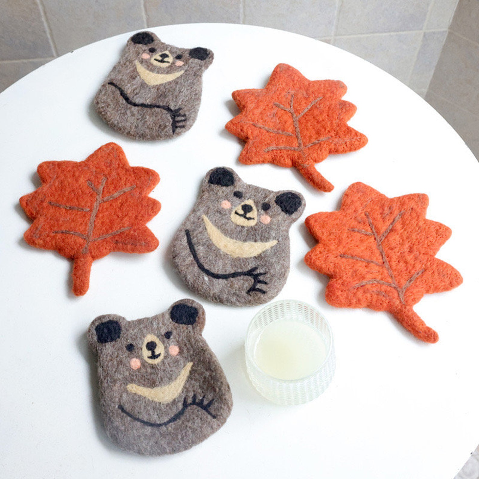 Felted Bear Coaster Wool Felt Bear Coaster Felted Maple Leaf | Etsy