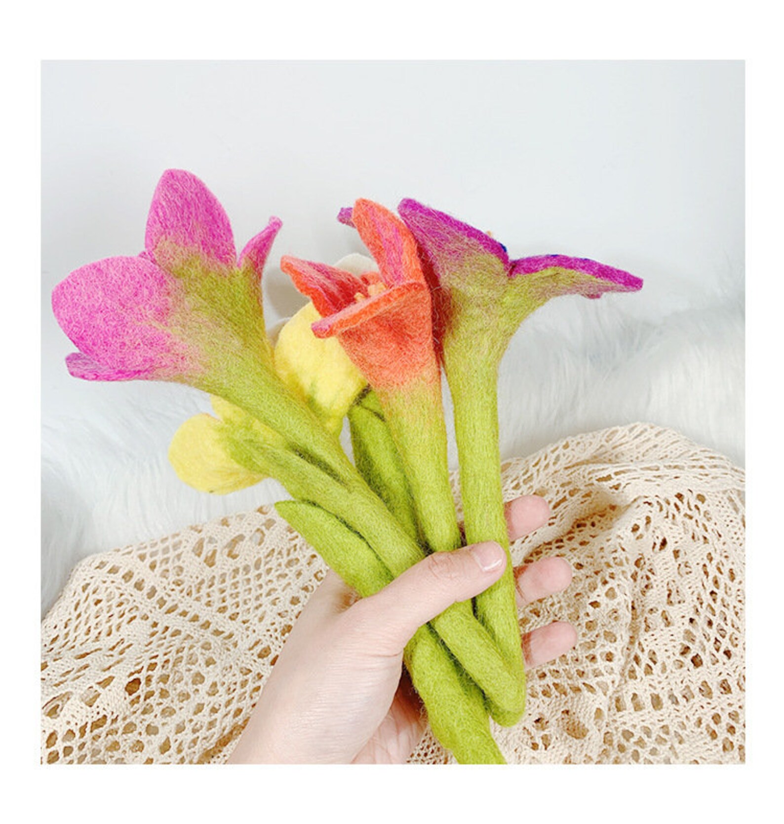 Felted Flowers Wool Felt Flower Felt Flower Bouquet Wet | Etsy