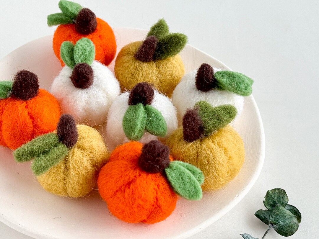 Felted Pumpkins, 3 Colors, Felt Play Food, Wool Felt Pumpkin for Making ...