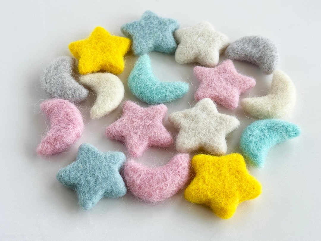 Felt Star, Felt Moon, Wool Felted Star, Needle Felt Moon, Craft ...