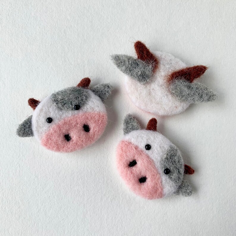 Felt Cow, Wool Felt Milk Cow Head, Felted Animal for Making Hair Clip ...