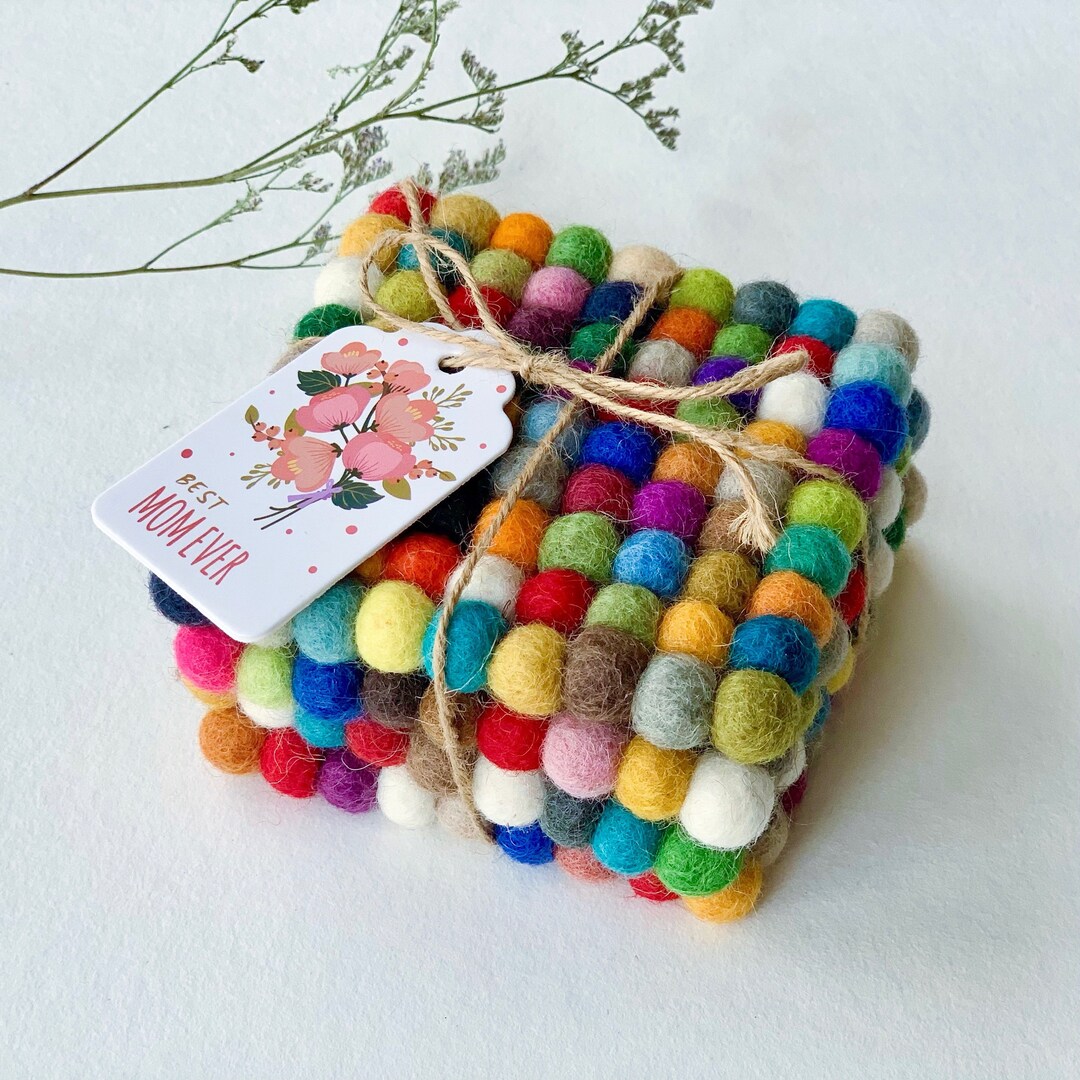 Felt Ball Coasters 10 Cm Felt Coasters Wool Felt Coaster - Etsy Sweden