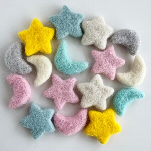 Felt Star, Felt Moon, Wool Felted Star, Needle Felt Moon, Craft ...
