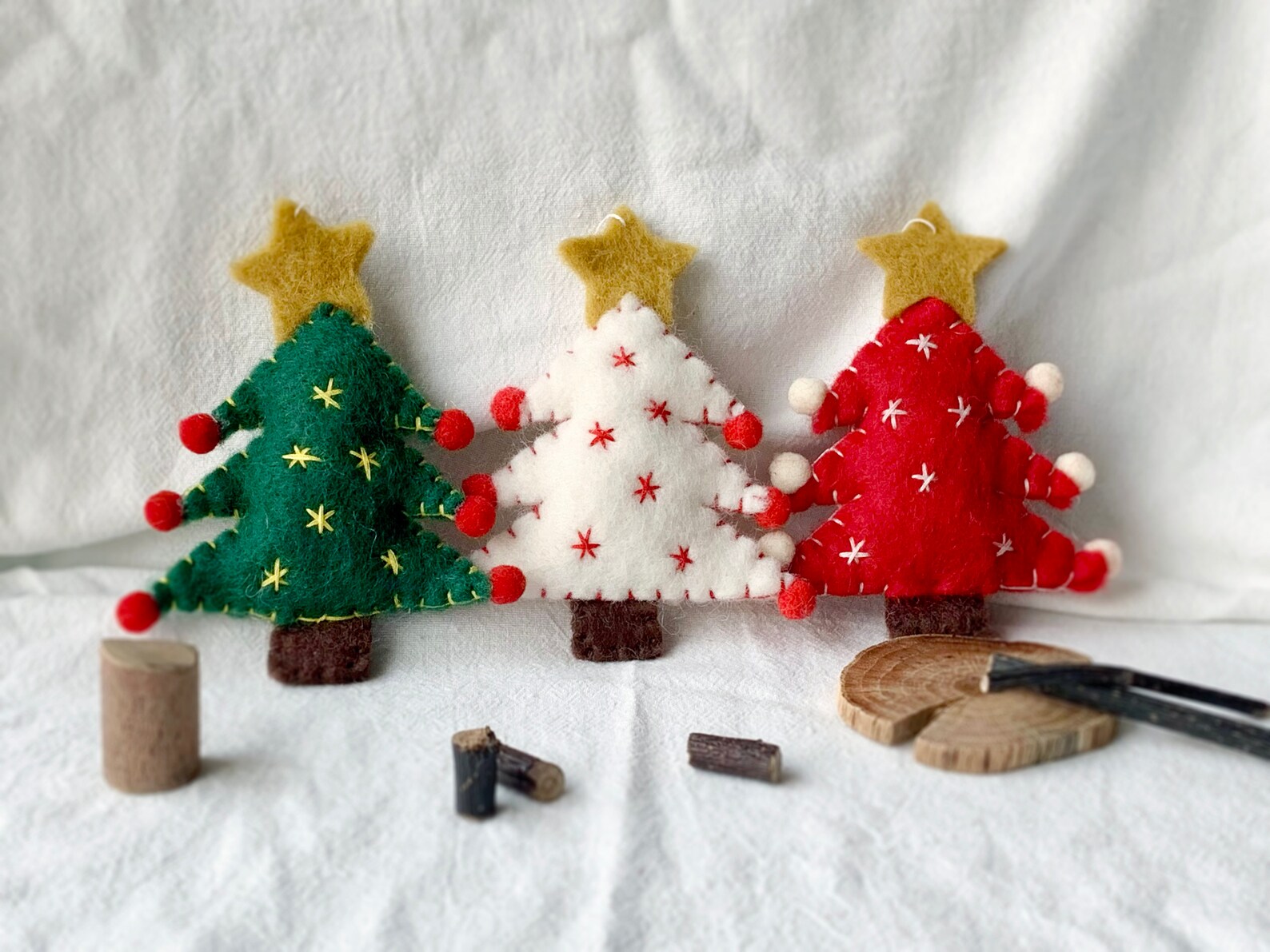 Wool Felt Christmas Tree Ornaments, Felted Christmas Trees, Christmas ...