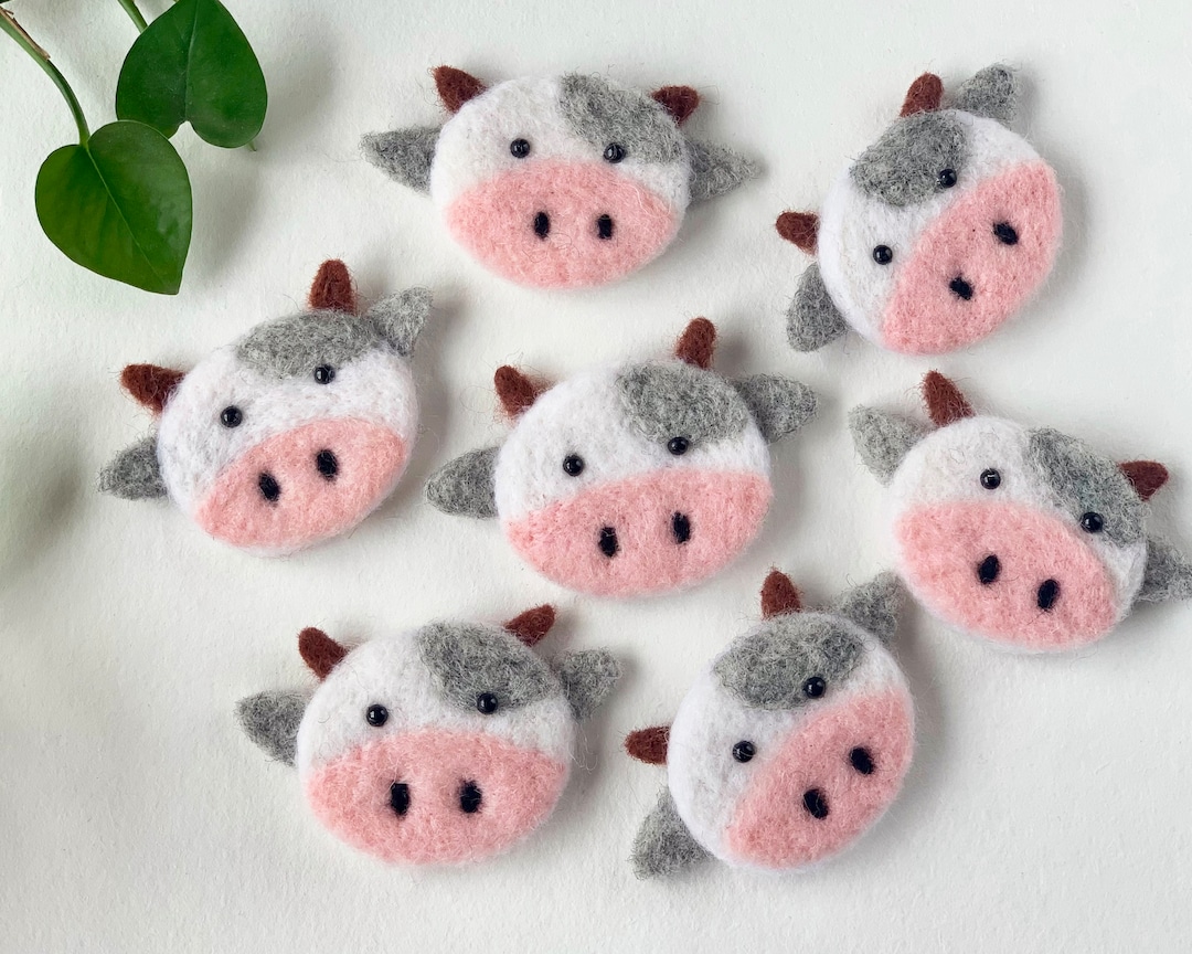 Felt Cow, Wool Felt Milk Cow Head, Felted Animal for Making Hair Clip ...