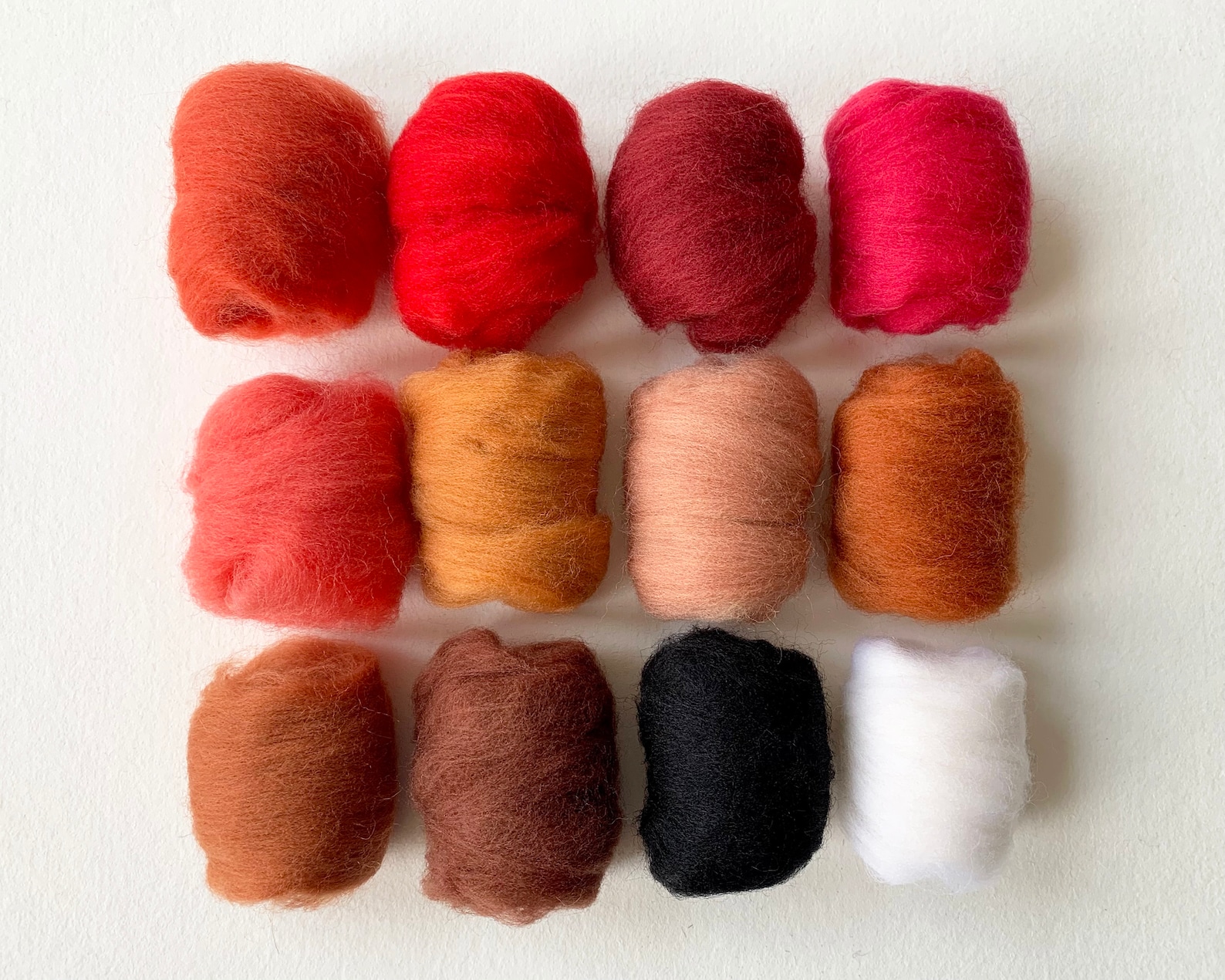 Felting Wool 12 Colors Set Red and Brown Colors 120g/4.2 Oz - Etsy