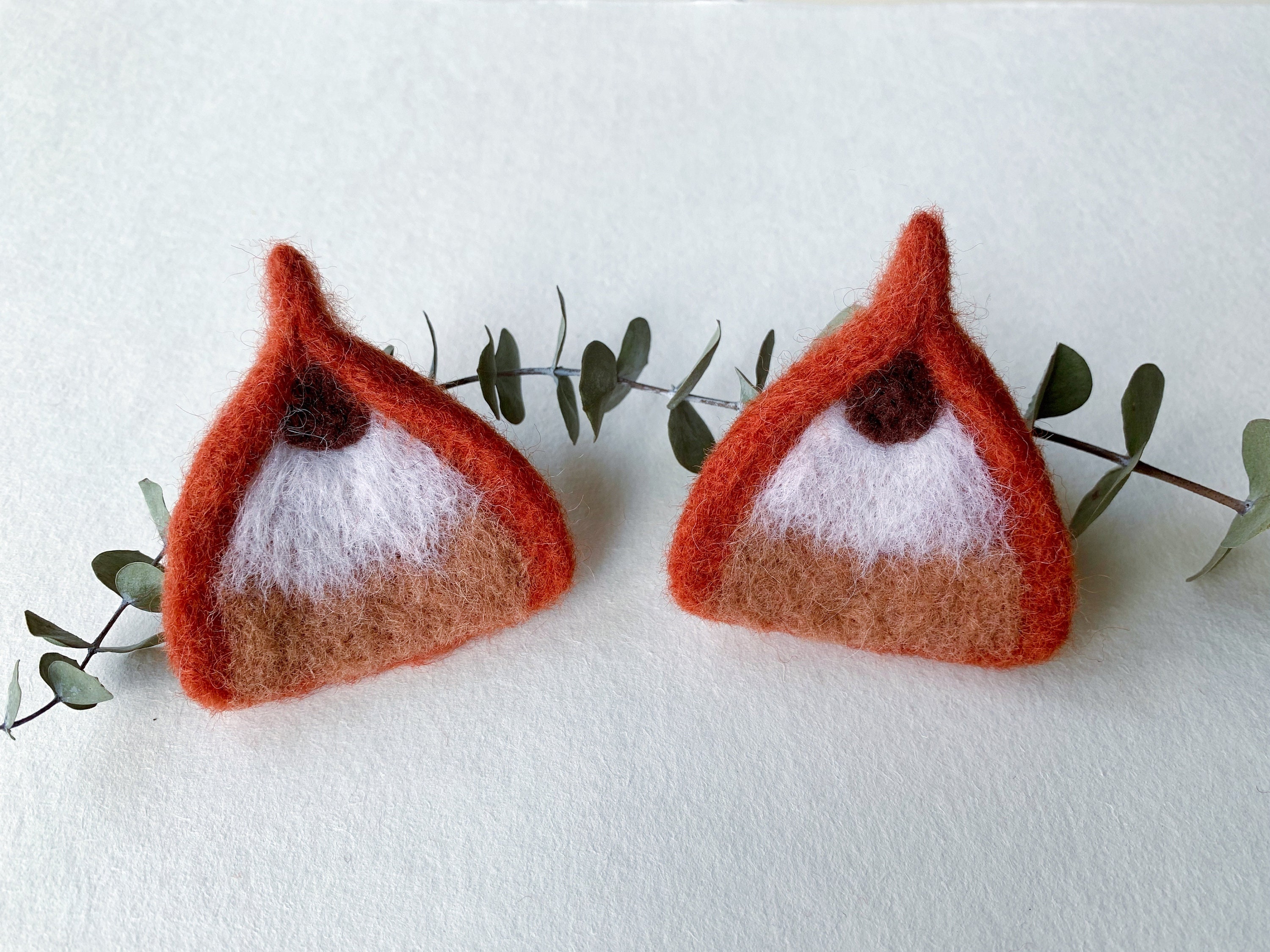Felted Fox Ears, Wool Needle Felt, Handmade Craft Supply (2 Pcs) - Etsy