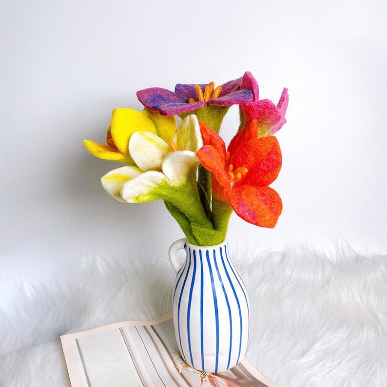 Felted Flowers Wool Felt Flower Felt Flower Bouquet Wet - Etsy