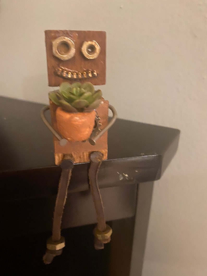 Robot With Succulent Plant Wood Robot Desk Friend Plant - Etsy