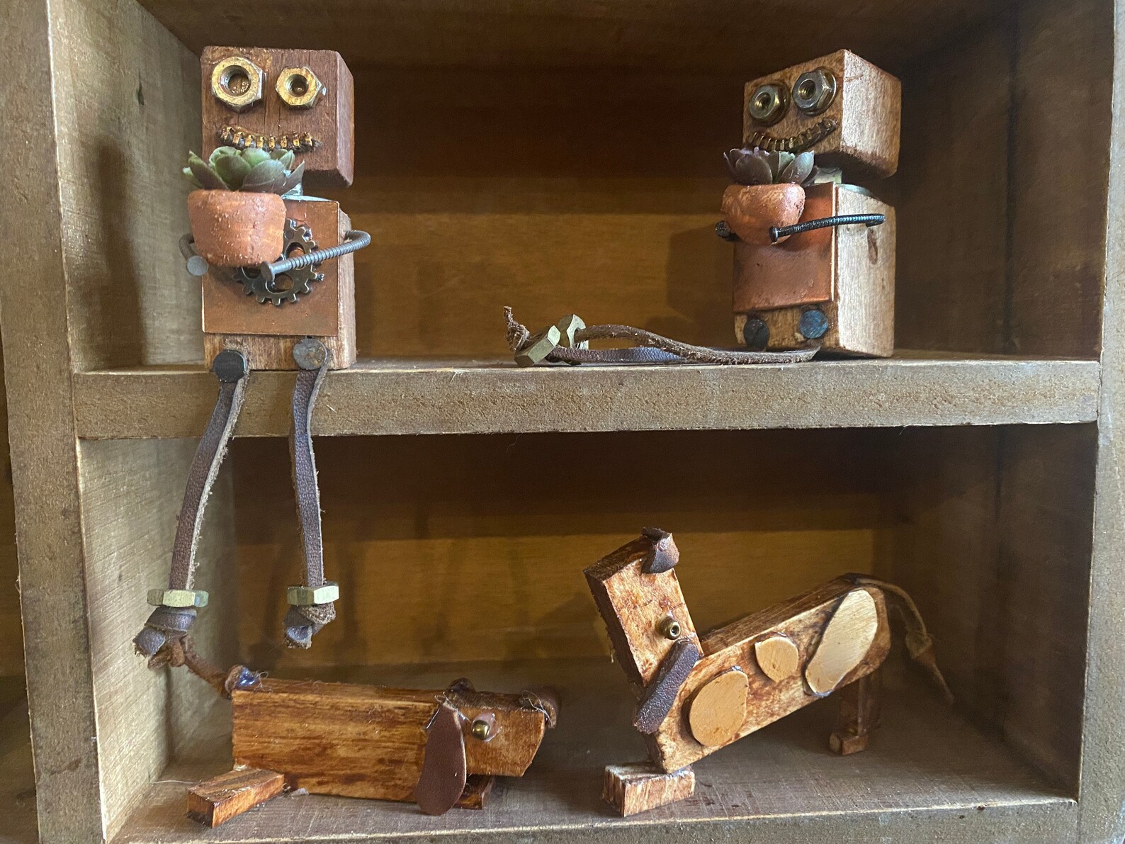 Robot With Succulent Plant Wood Robot Desk Friend Plant | Etsy