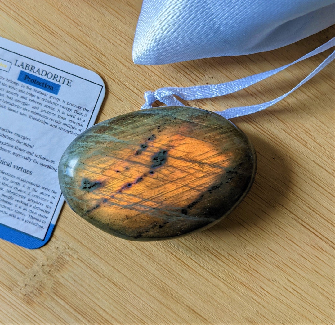 Labradorite Pebble Spectrolite Orange Palm Stone Healing Stone Anti ...