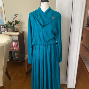 Vintage Jewel Tone Teal Green 80s Midi Dress With Gold Button Detail ...
