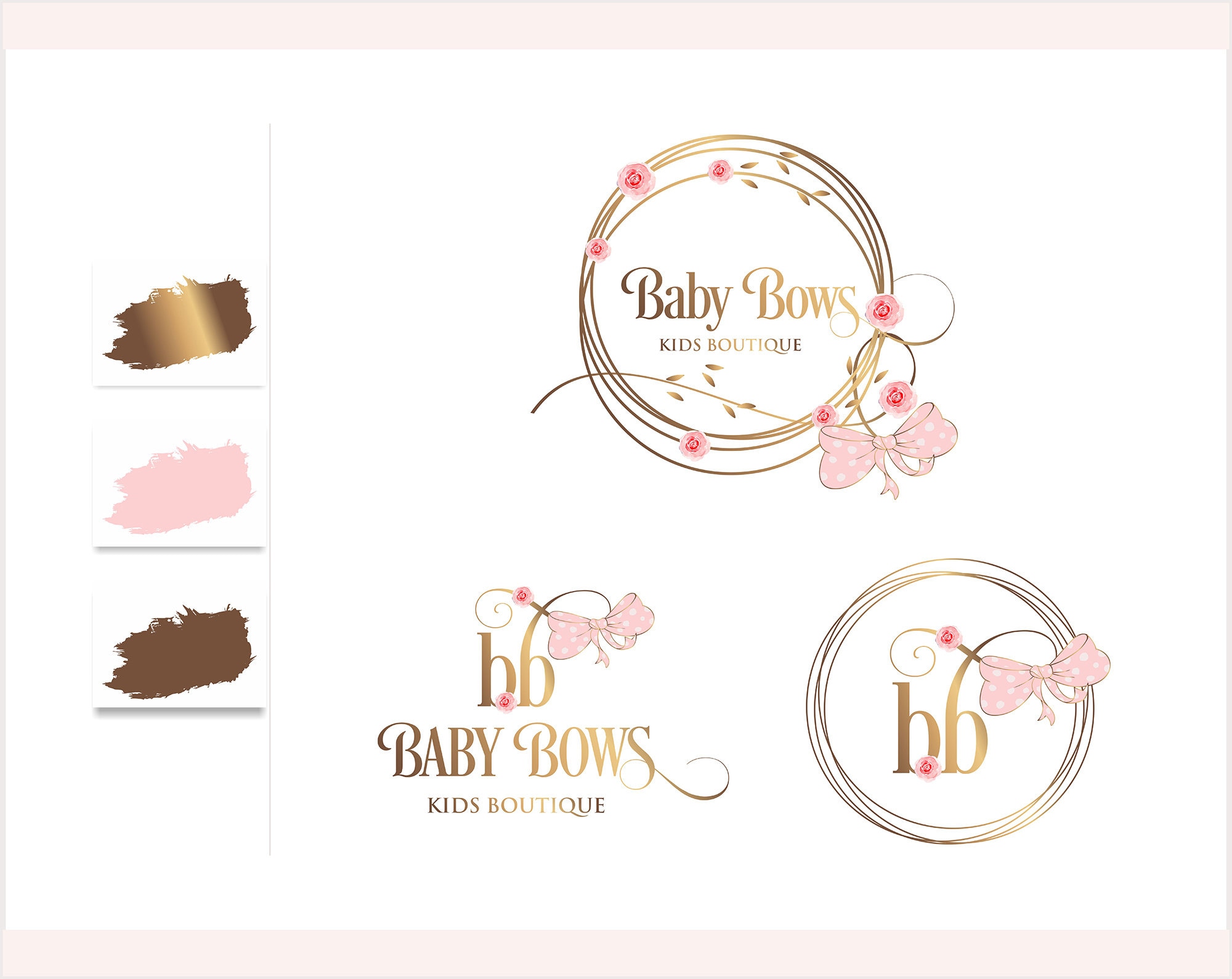 Custom Logo Design Pink Gold Logo Kids Boutique Logo bow - Etsy