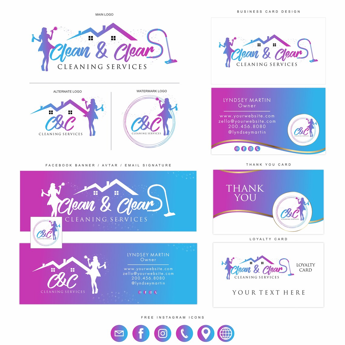 Custom Cleaning Service Logo Design, Business Branding Kit - Etsy