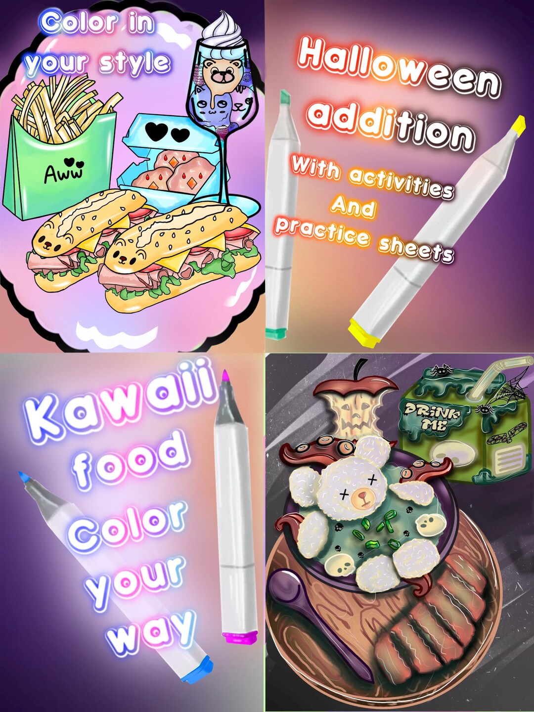 Spooky Snacks Coloring Book | Kawaii Halloween Food Pages for Adults ...