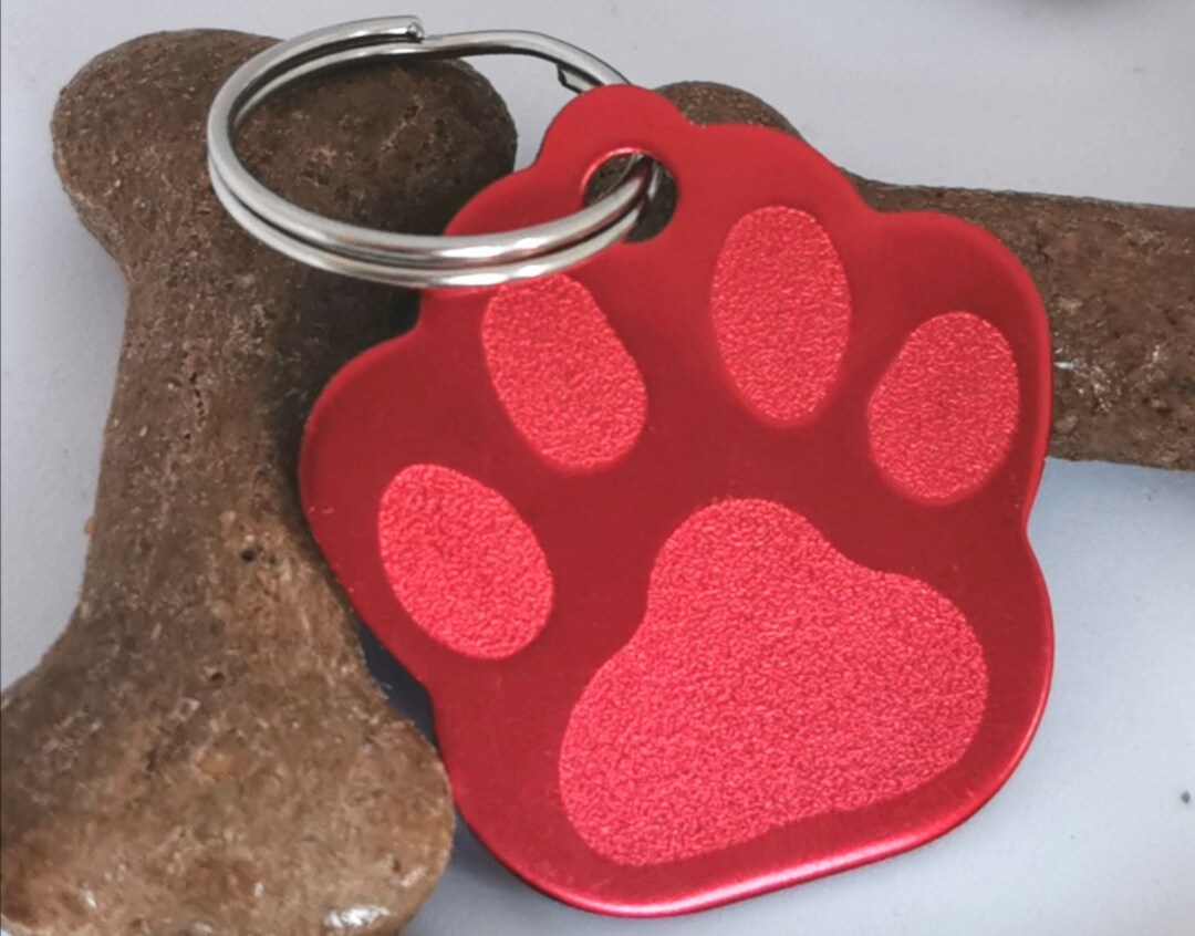 Large Red Paw Print ID Dog Tag, Laser Engraved - Etsy