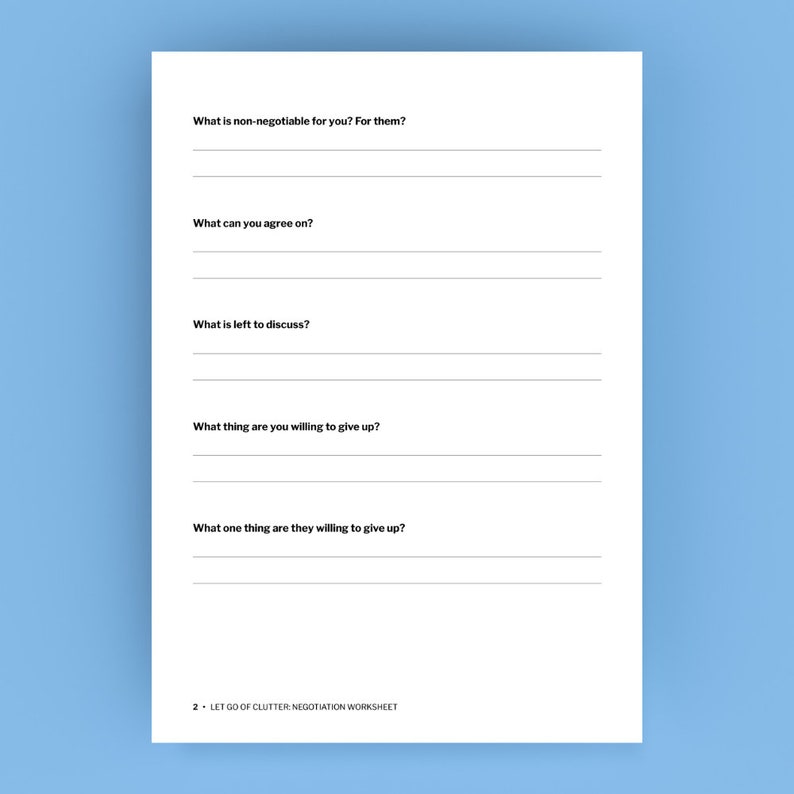 Digital Download Worksheet 'let Go of CLUTTER' Negotiation - Printable ...