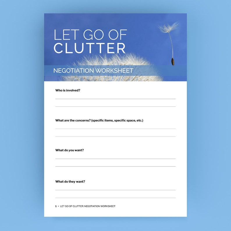 Digital Download Worksheet 'let Go of CLUTTER' Negotiation - Printable ...