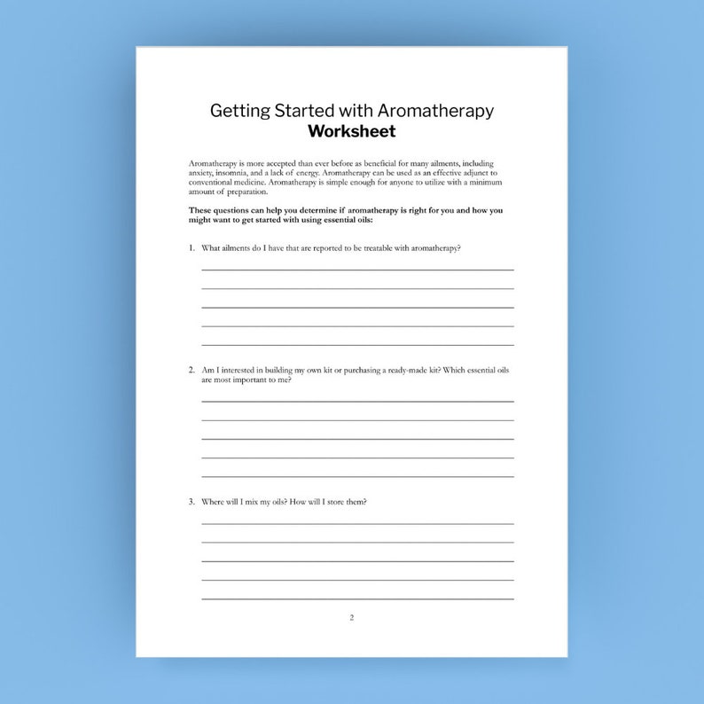 Digital Download Worksheet 'getting Started With AROMATHERAPY ...