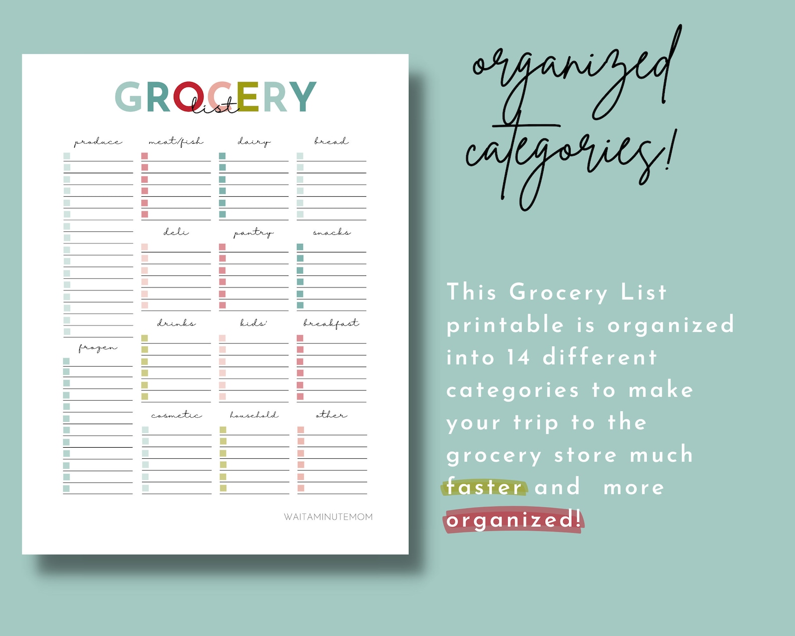 Printable Grocery List With Categories, Grocery Store Checklist ...