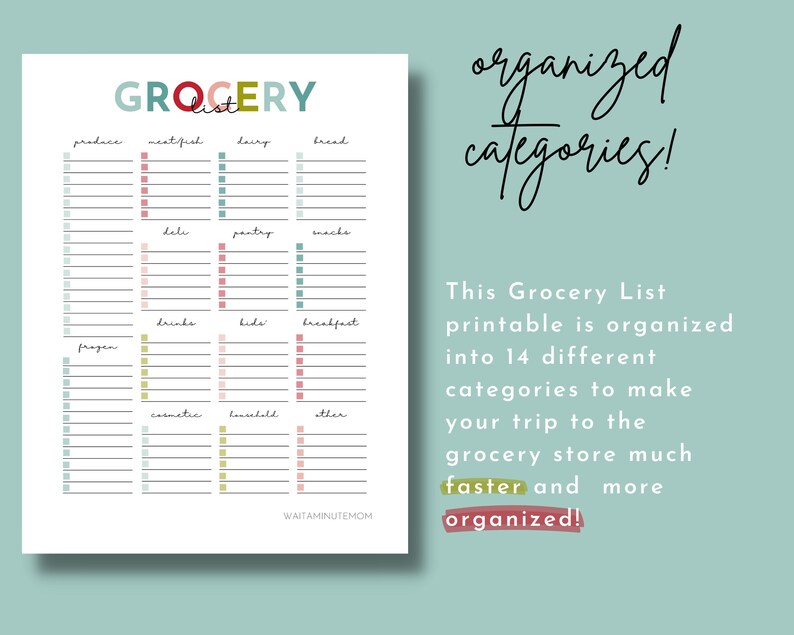 Printable Grocery List With Categories, Grocery Store Checklist ...