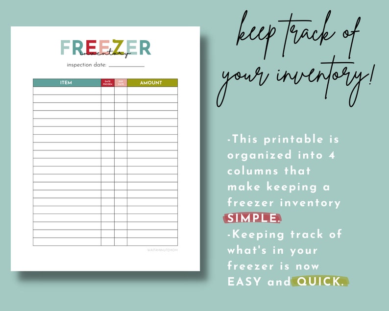 Printable Freezer Inventory, Simple Freezer Contents Tracker, Frozen ...